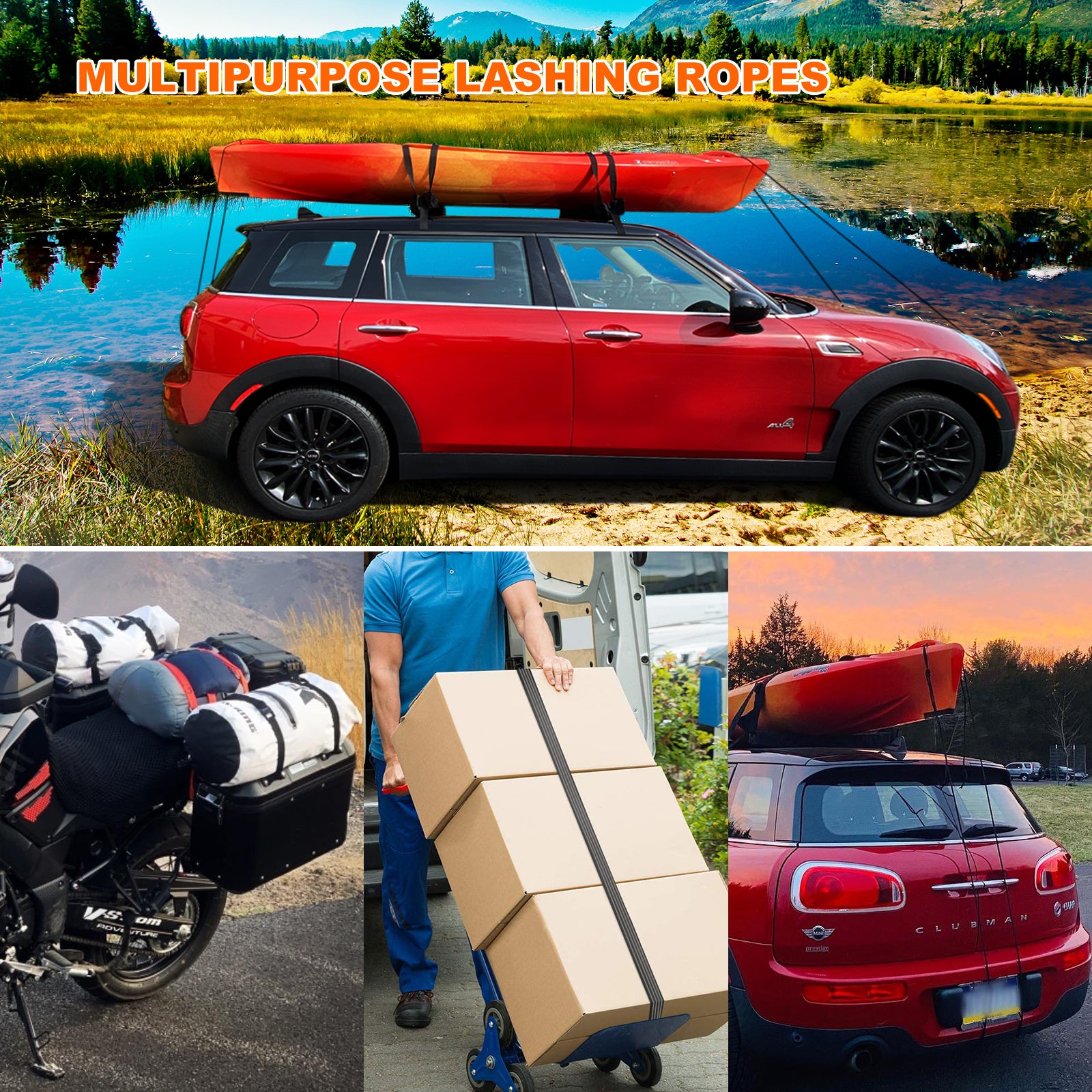 MeeFar Roof Cargo Carrier Tie Down Ropes 1/4 inch x15 feet Braided ...